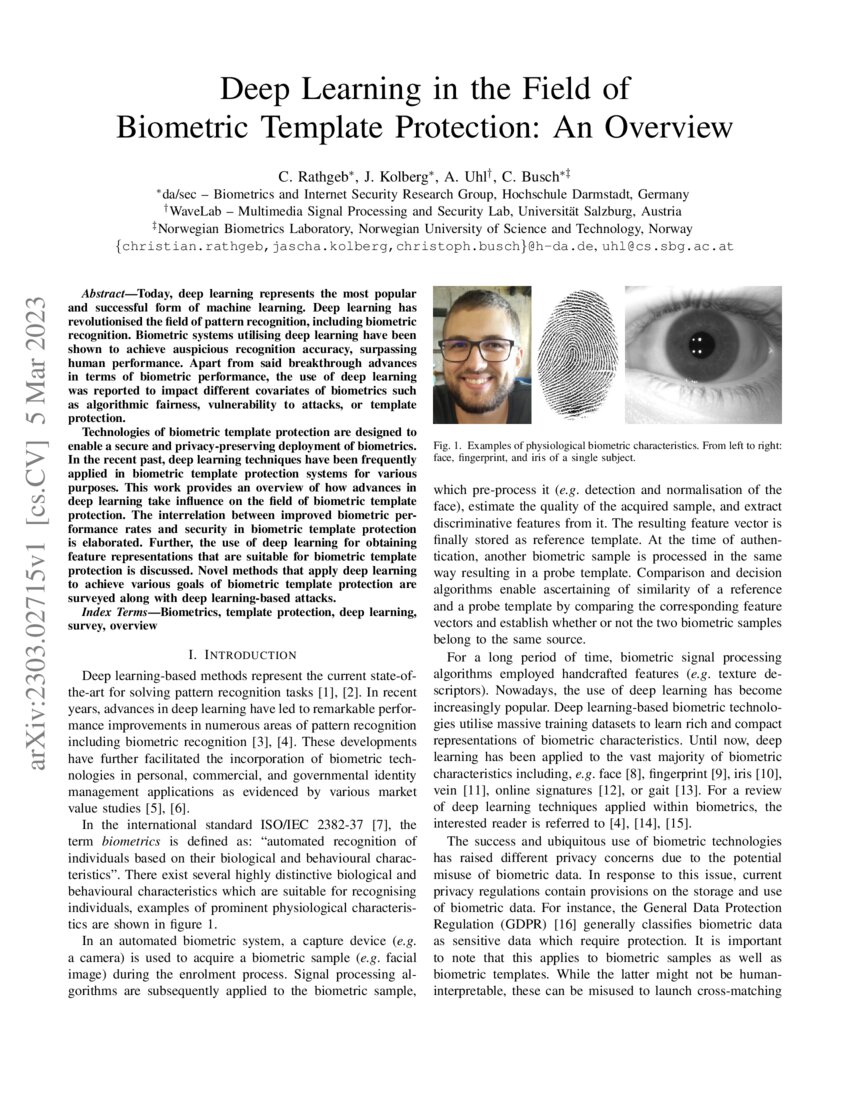 Deep Learning In The Field Of Biometric Template Protection An