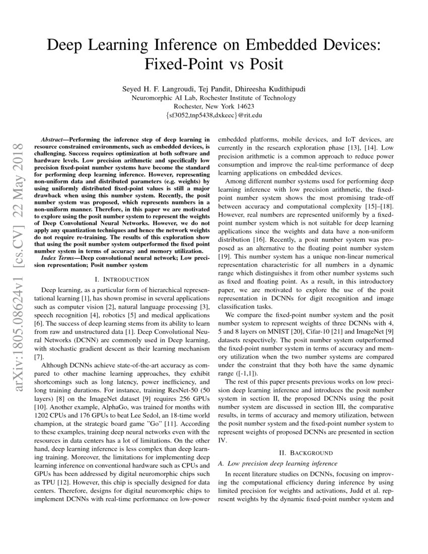Deep Learning Inference On Embedded Devices Fixed Point Vs Posit Deepai