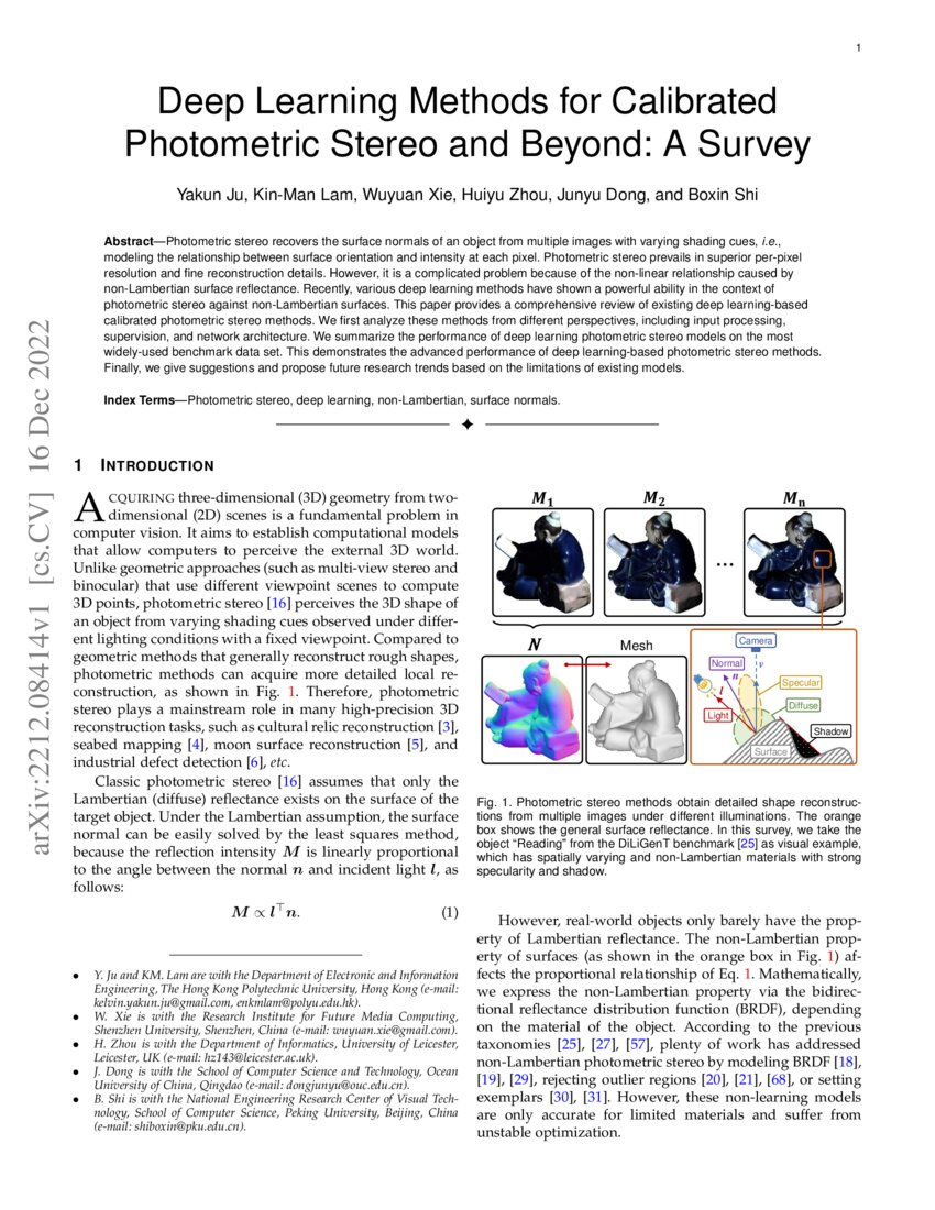 Deep Learning Methods for Calibrated Photometric Stereo and Beyond: A ...
