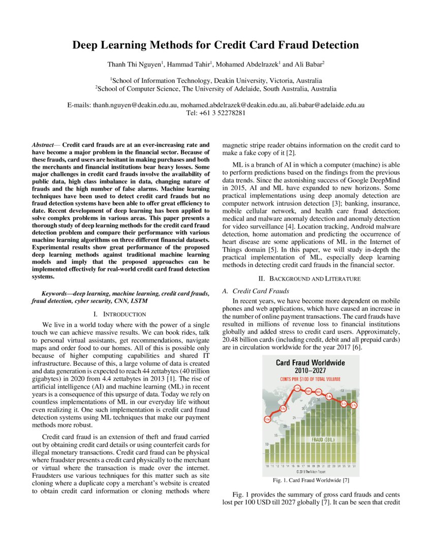 Deep Learning Methods for Credit Card Fraud Detection | DeepAI