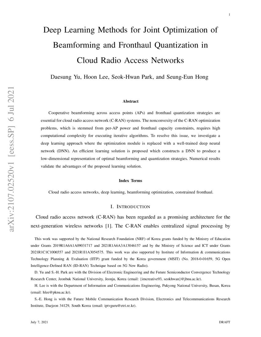 Deep Learning Methods for Joint Optimization of Beamforming and Fronthaul Quantization in Cloud ...
