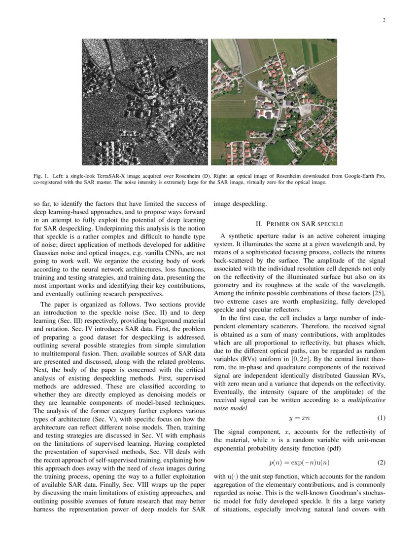 Deep Learning Methods For Sar Image Despeckling Trends And Perspectives Deepai