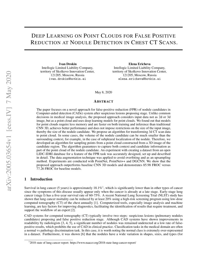 Deep Learning On Point Clouds For False Positive Reduction At Nodule Detection In Chest Ct Scans