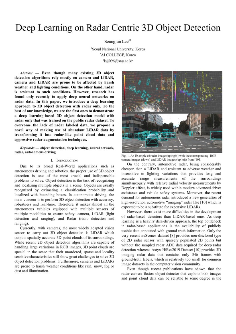 Deep Learning On Radar Centric 3d Object Detection Deepai