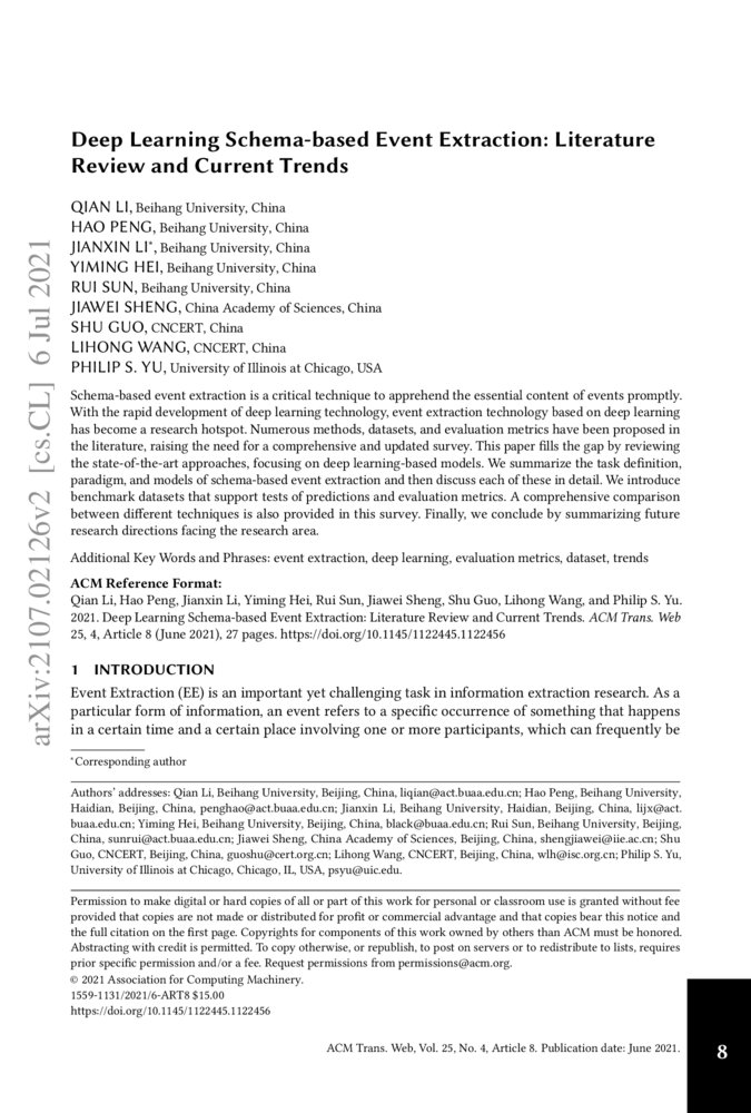Deep Learning Schema Based Event Extraction Literature Review And
