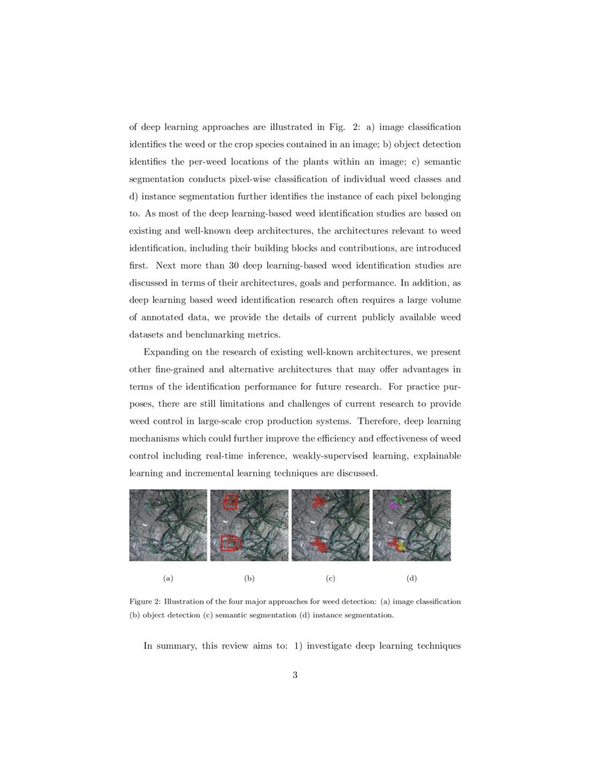 Deep Learning Techniques For In Crop Weed Identification A Review Deepai