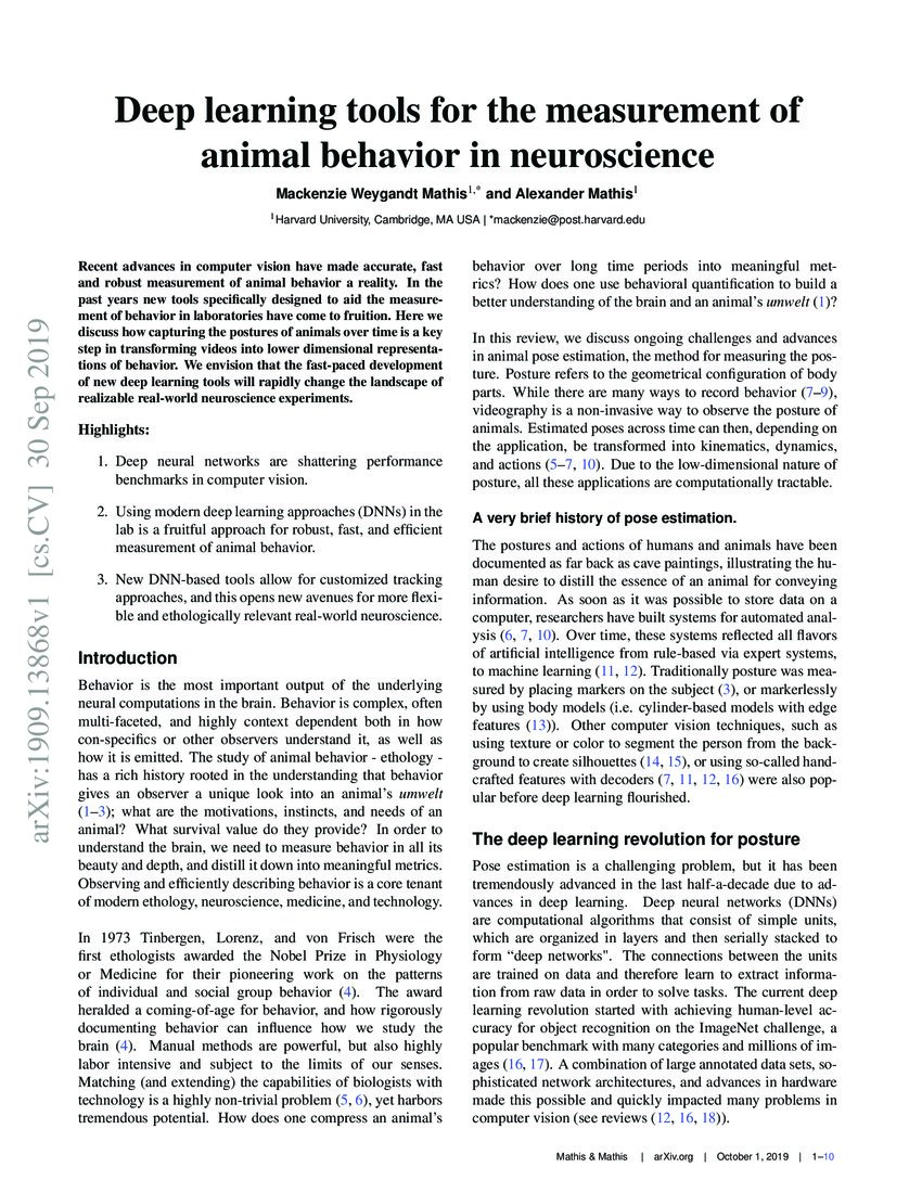 Deep learning tools for the measurement of animal behavior in ...