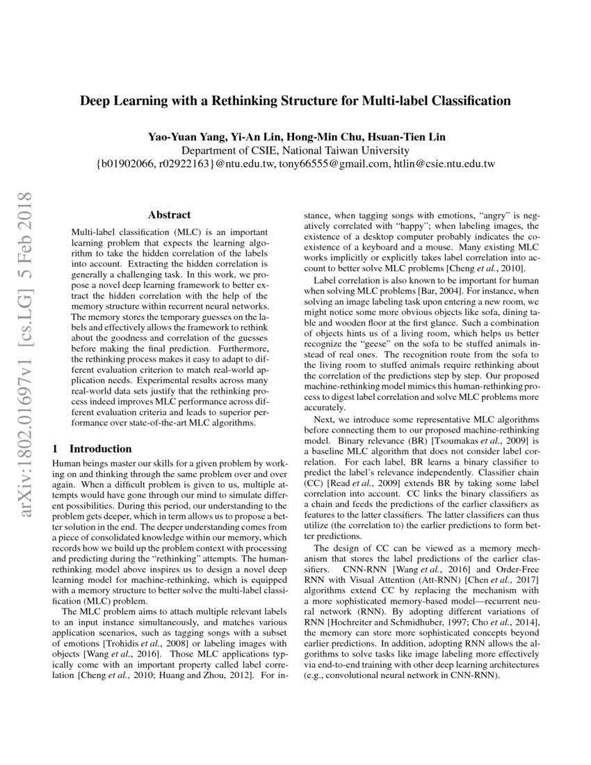 Deep Learning With A Rethinking Structure For Multi Label Classification Deepai 9299