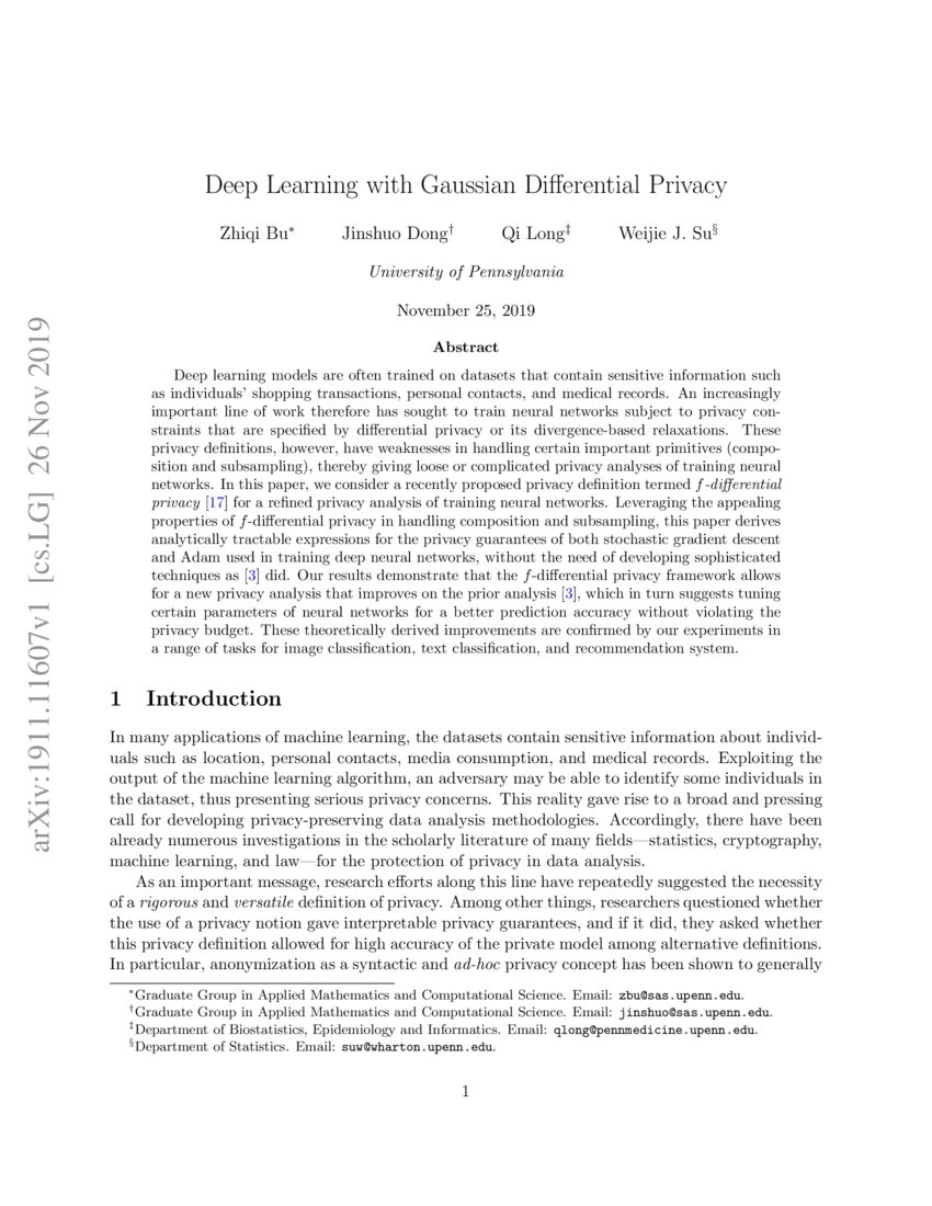 Deep Learning with Gaussian Differential Privacy | DeepAI