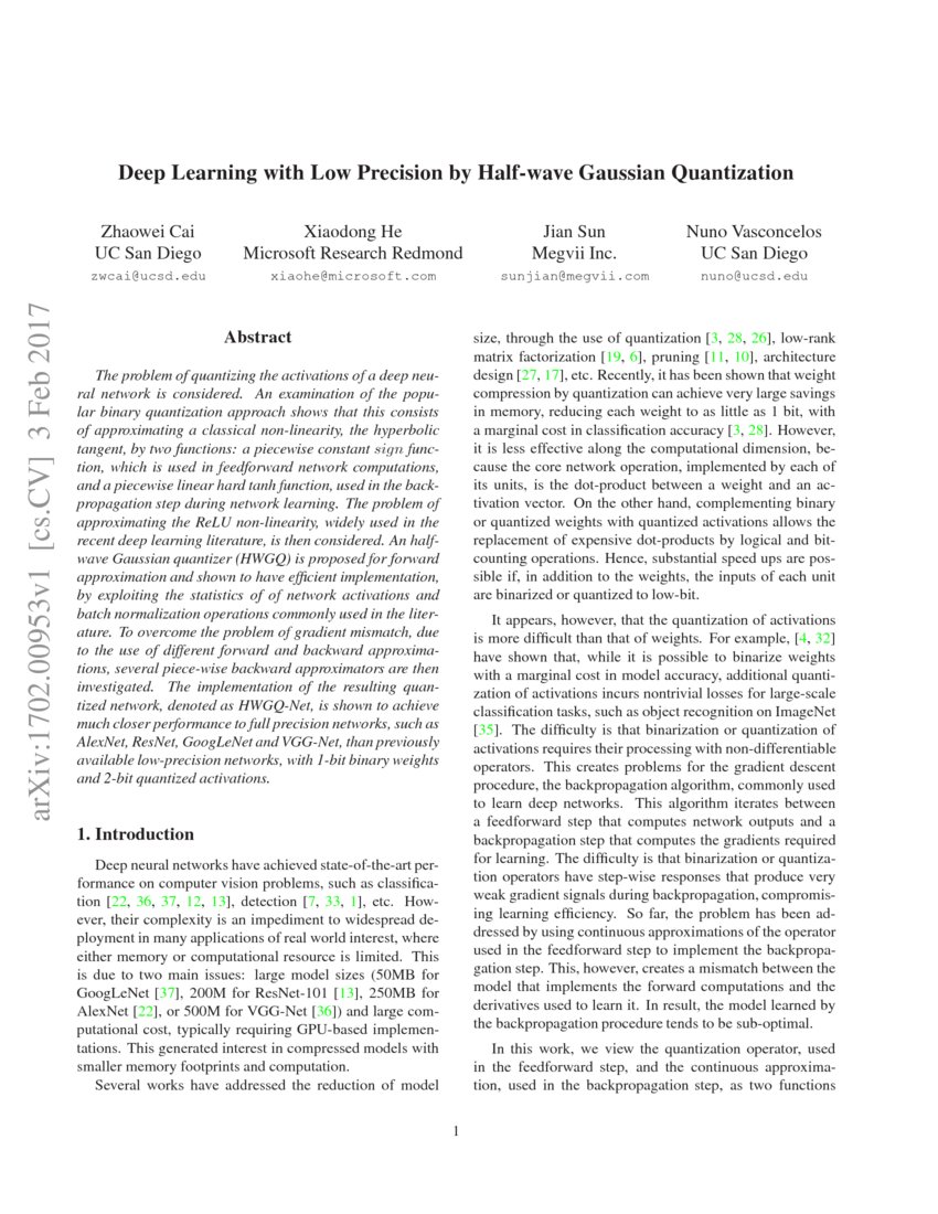 Deep Learning with Low Precision by Half-wave Gaussian Quantization | DeepAI