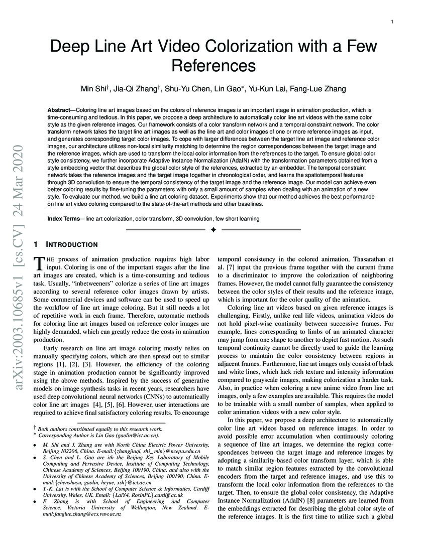 Deep Line Art Video Colorization with a Few References | DeepAI