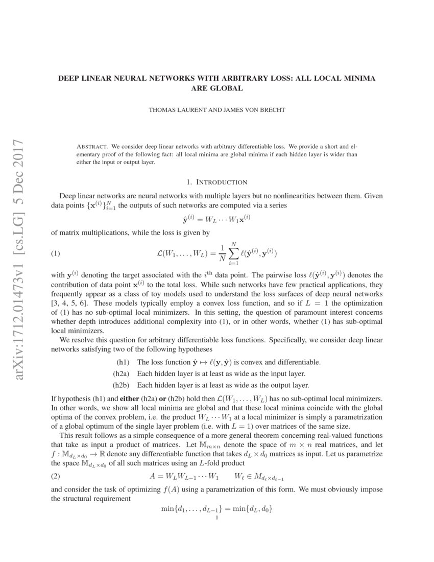 Deep linear neural networks with arbitrary loss: All local minima are global | DeepAI