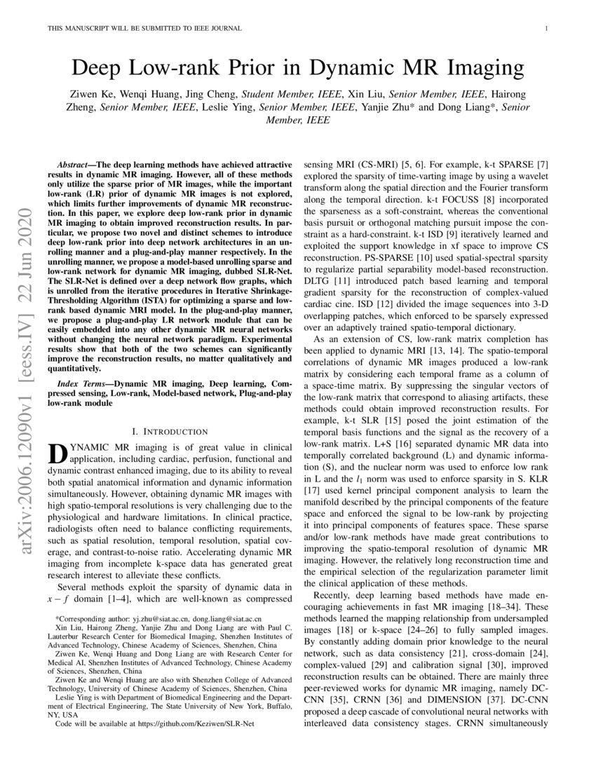 Deep Low-rank Prior in Dynamic MR Imaging | DeepAI