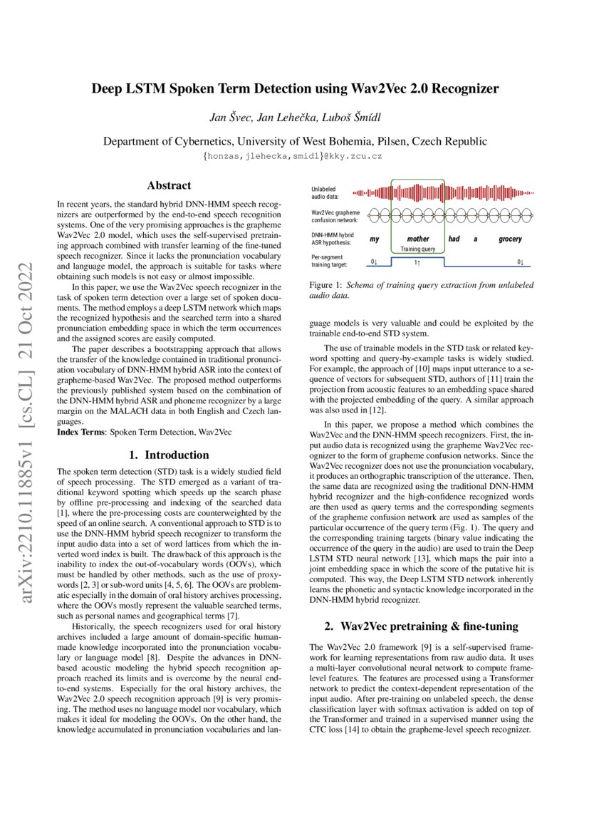 Deep Lstm Spoken Term Detection Using Wav2vec 20 Recognizer Deepai
