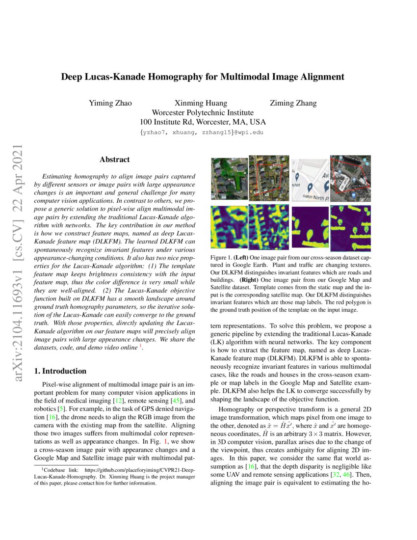 Deep Lucas-Kanade Homography for Multimodal Image Alignment | DeepAI