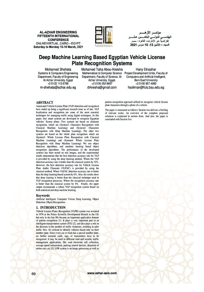 Deep Machine Learning Based Egyptian Vehicle License Plate Recognition ...
