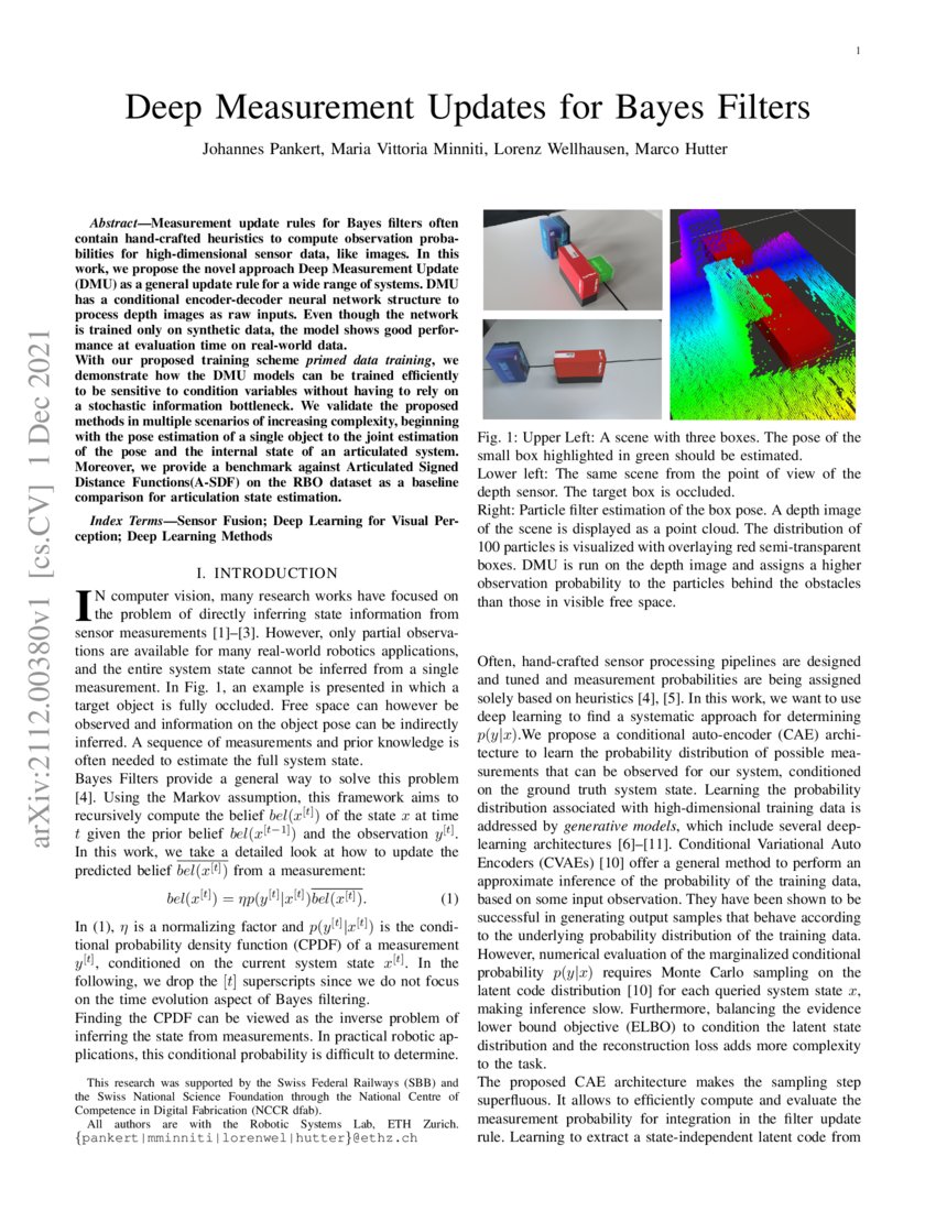 Deep Measurement Updates for Bayes Filters | DeepAI