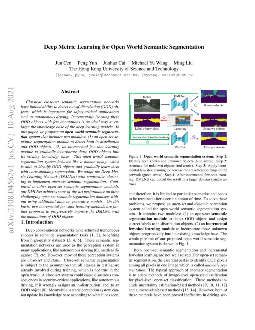 Deep Metric Learning for Open World Semantic Segmentation | DeepAI