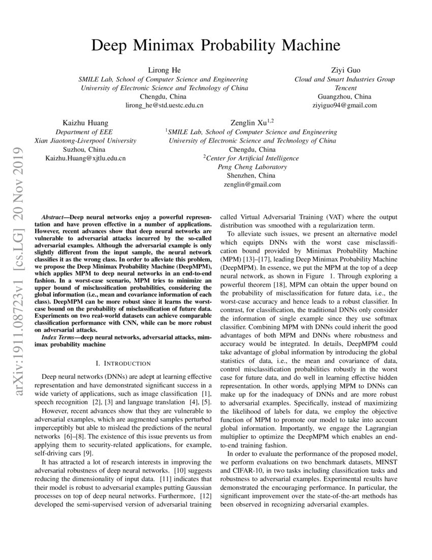 Deep Minimax Probability Machine | DeepAI