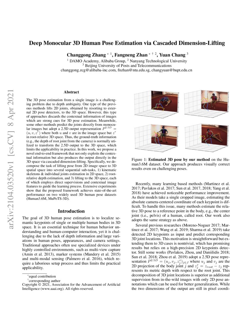 Deep Monocular 3d Human Pose Estimation Via Cascaded Dimension Lifting Deepai