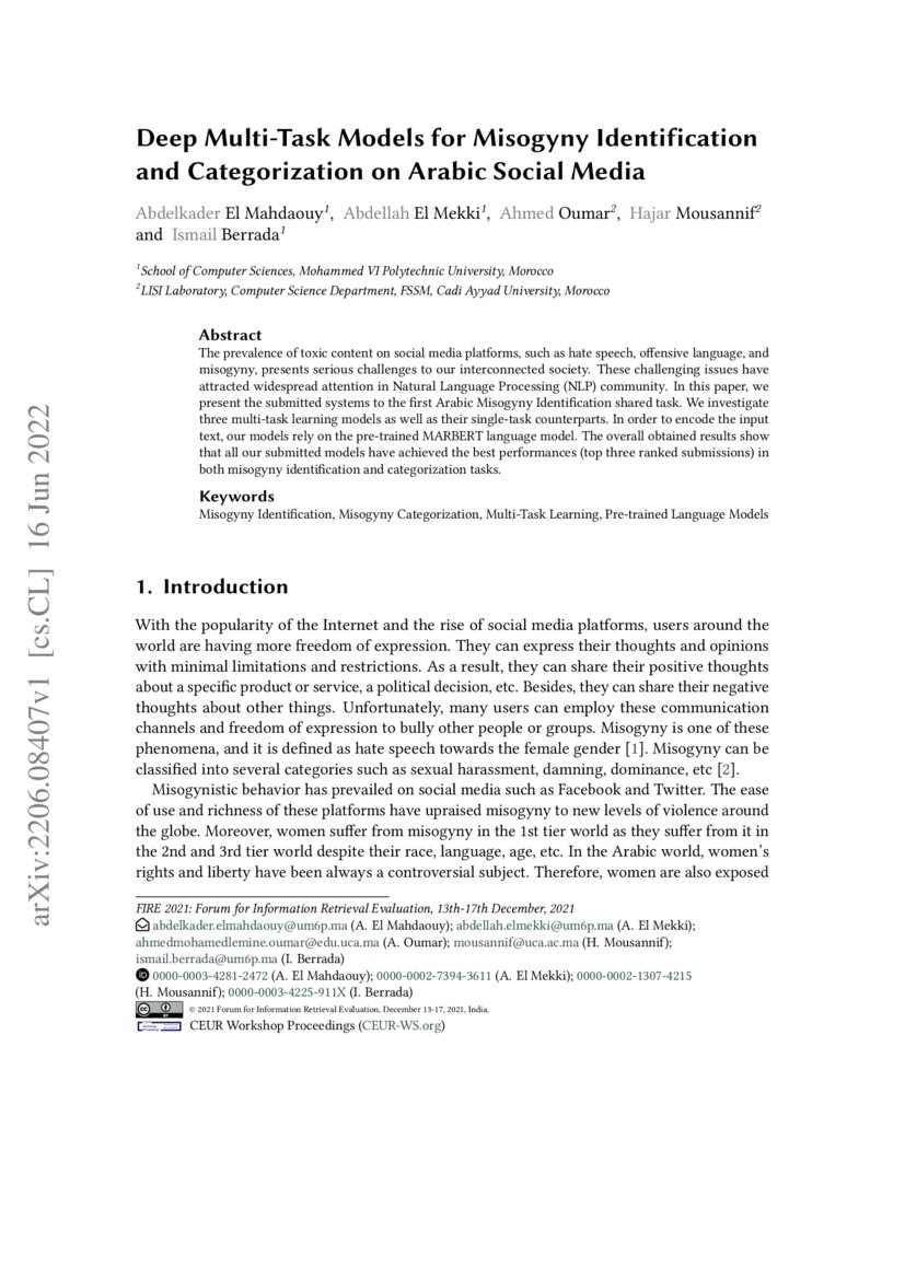 Deep Multi-Task Models for Misogyny Identification and Categorization ...