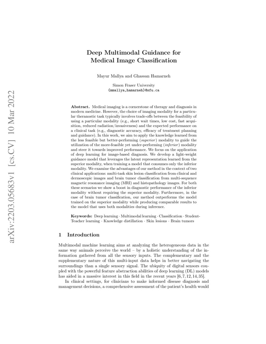 Deep Multimodal Guidance for Medical Image Classification | DeepAI