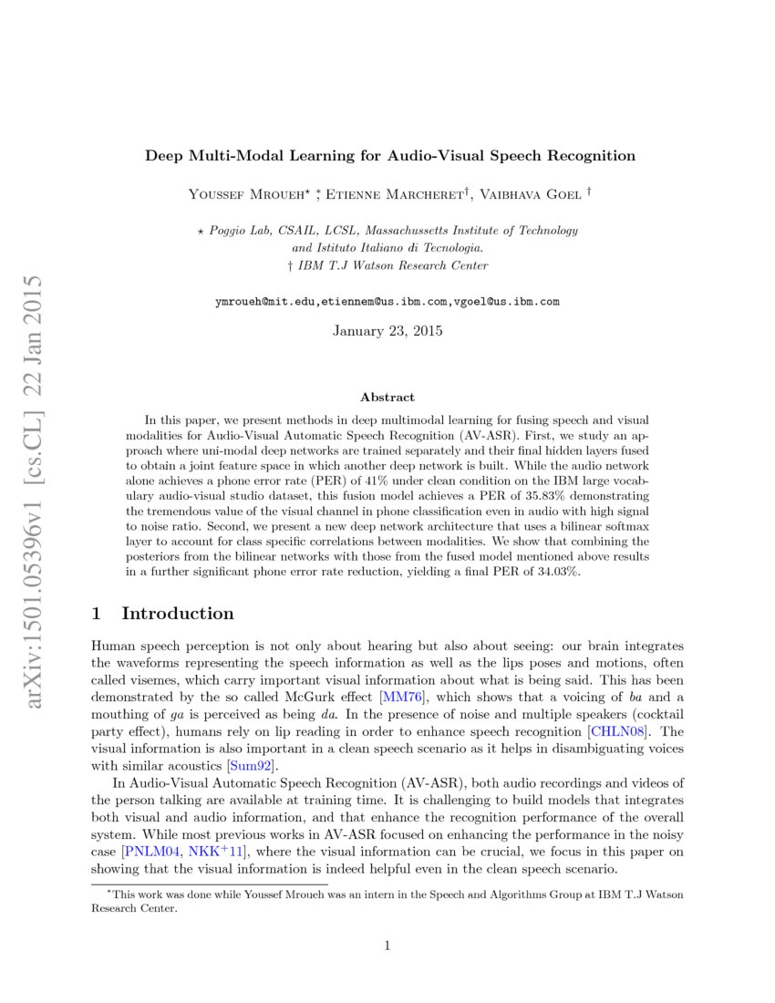 Deep Multimodal Learning for Audio-Visual Speech Recognition | DeepAI