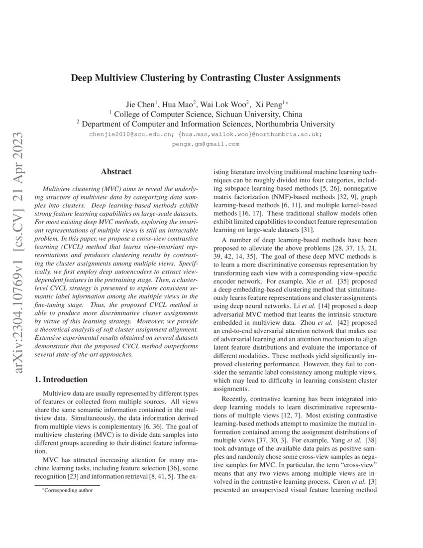 Deep Multiview Clustering By Contrasting Cluster Assignments Deepai