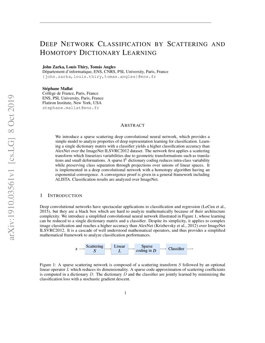 Deep Network classification by Scattering and Homotopy dictionary learning | DeepAI