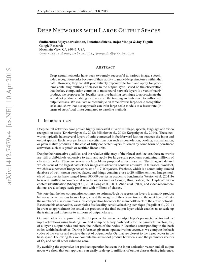 Deep Networks With Large Output Spaces Deepai