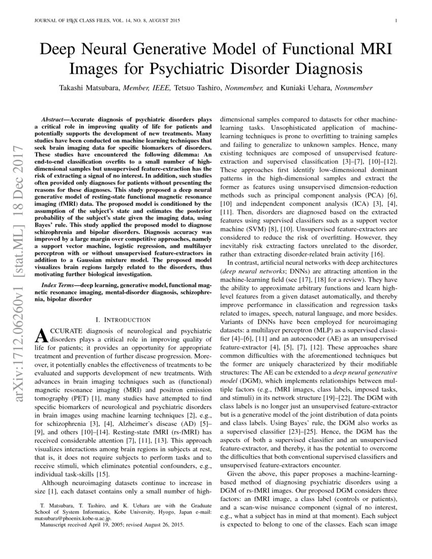 Deep Neural Generative Model of Functional MRI Images for Psychiatric Disorder Diagnosis | DeepAI