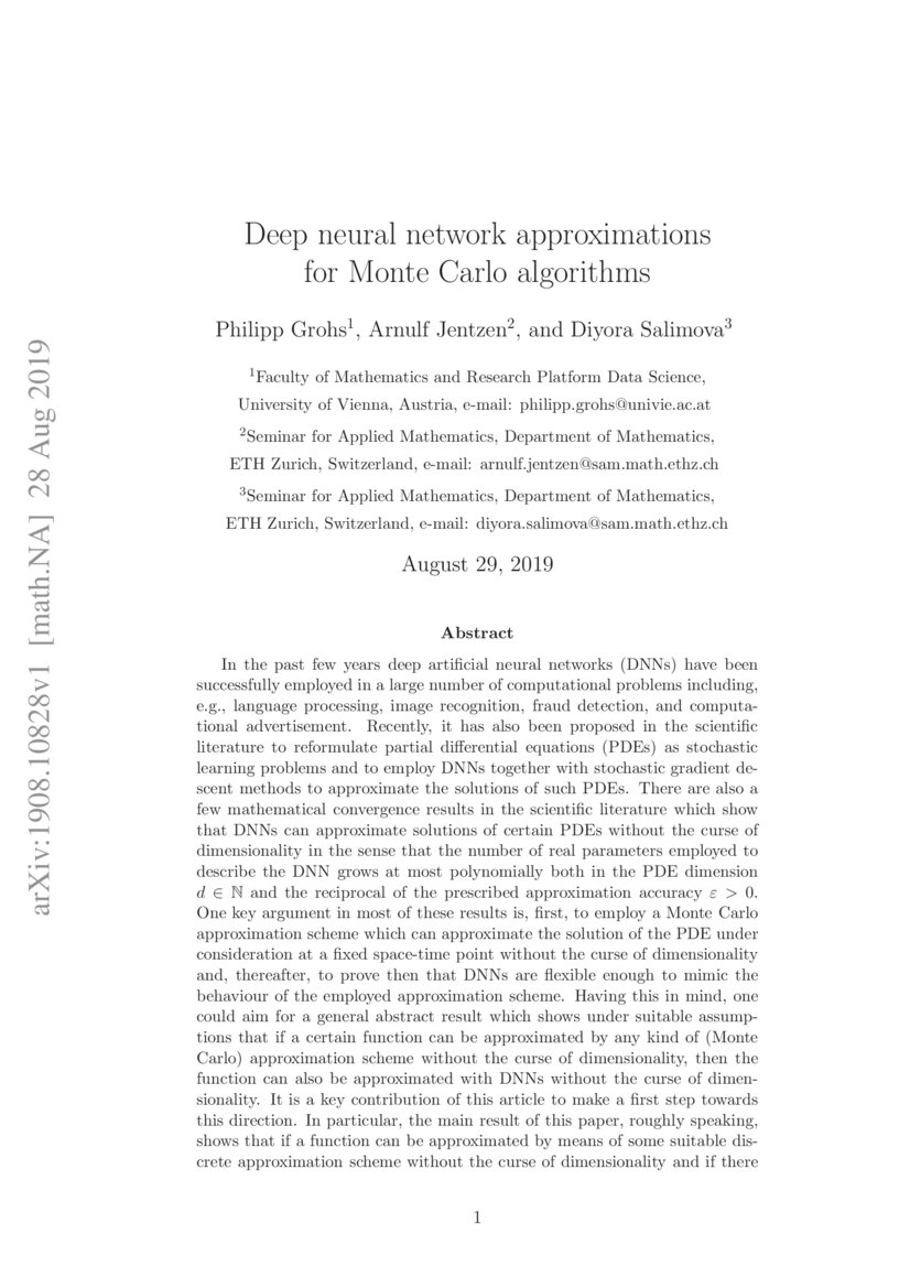 Deep neural network approximations for Monte Carlo algorithms | DeepAI