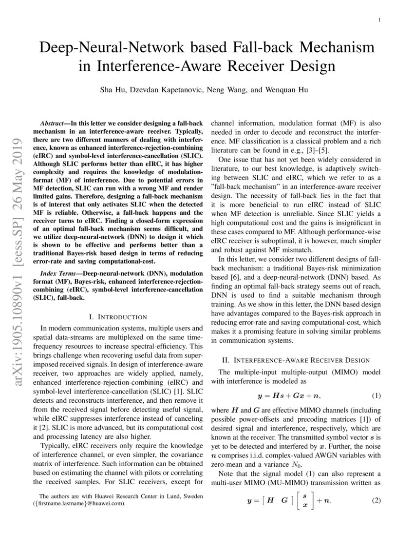 Deep-Neural-Network based Fall-back Mechanism in Interference-Aware Receiver Design | DeepAI