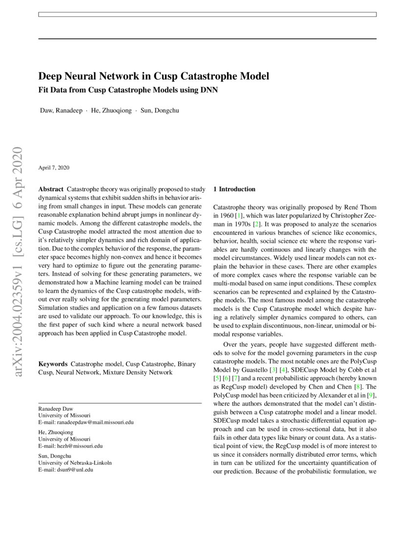 Deep Neural Network in Cusp Catastrophe Model | DeepAI