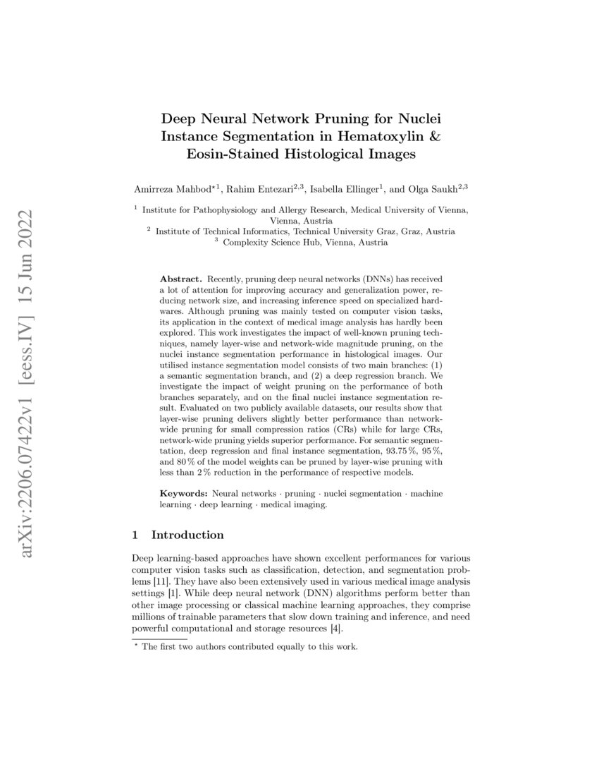 Deep Neural Network Pruning for Nuclei Instance Segmentation in Hematoxylin Eosin-Stained ...