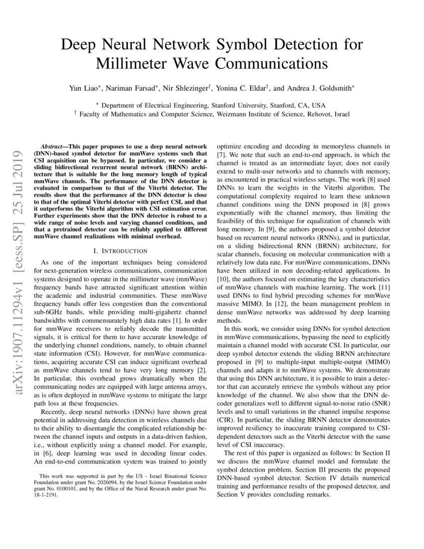 Deep Neural Network Symbol Detection for Millimeter Wave Communications | DeepAI