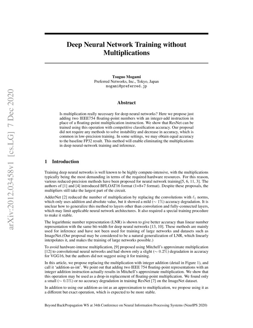 Deep Neural Network Training Without Multiplications Deepai