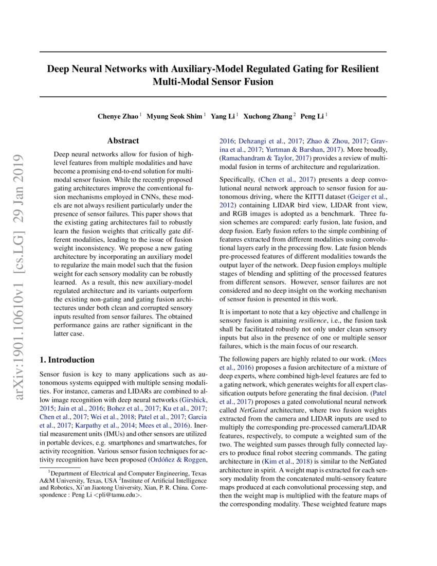 Deep Neural Networks With Auxiliary Model Regulated Gating For Resilient Multi Modal Sensor