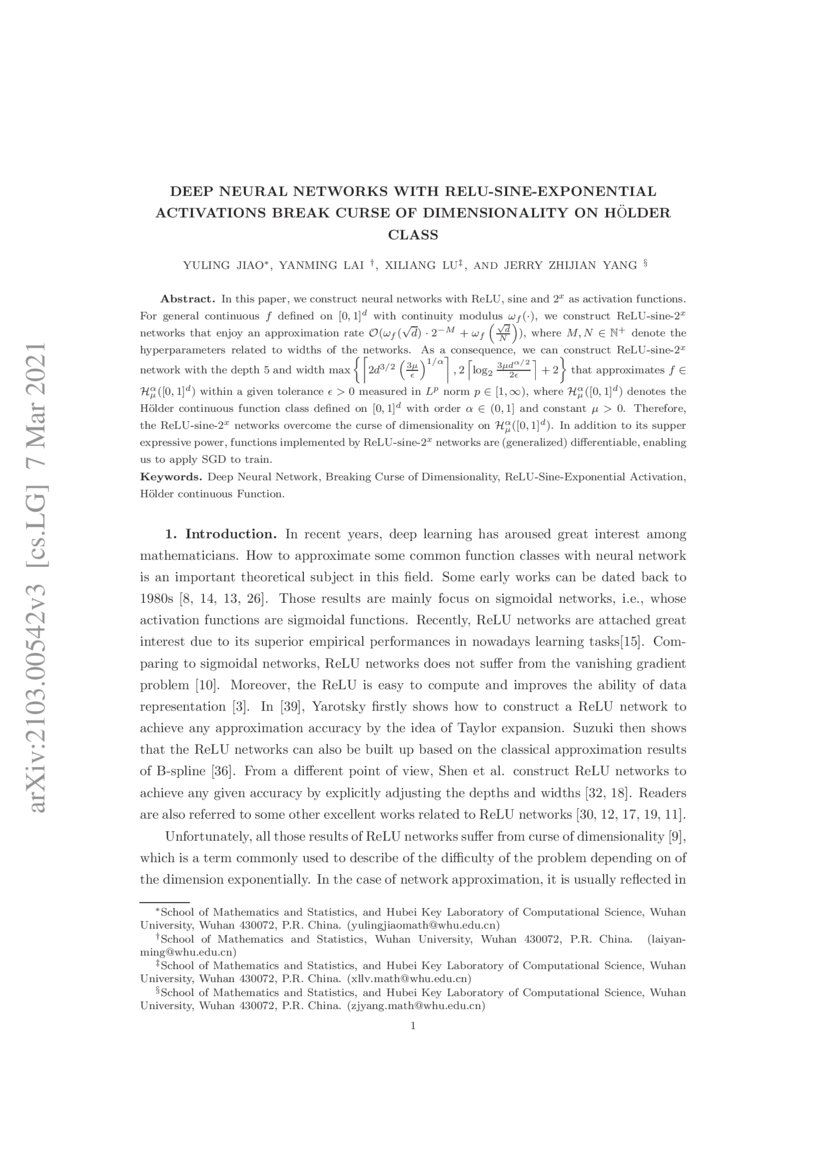 Deep Neural Networks with ReLU-Sine-Exponential Activations Break Curse ...