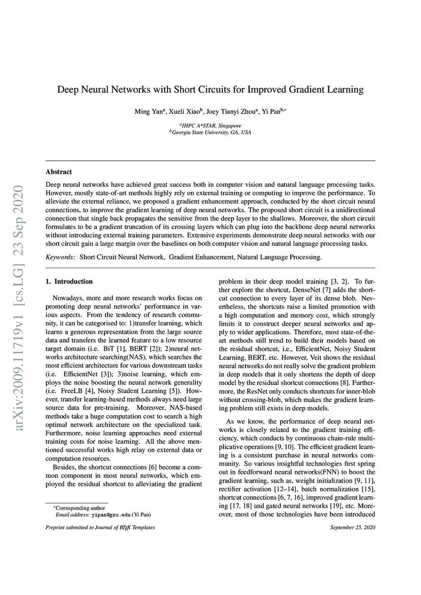 Deep Neural Networks with Short Circuits for Improved Gradient Learning ...