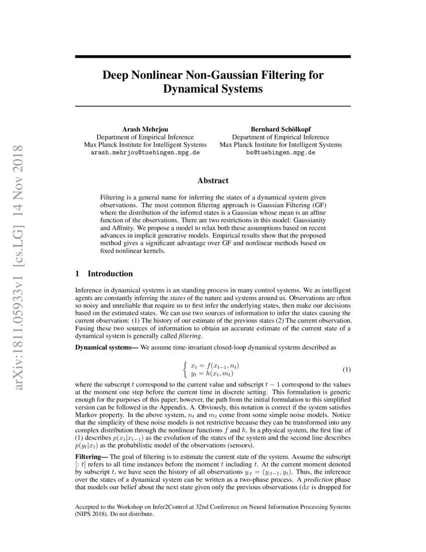 Deep Nonlinear Non Gaussian Filtering For Dynamical Systems Deepai