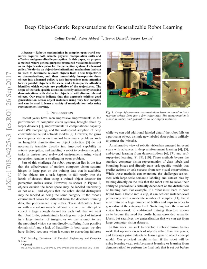 Deep Object Centric Representations For Generalizable Robot Learning