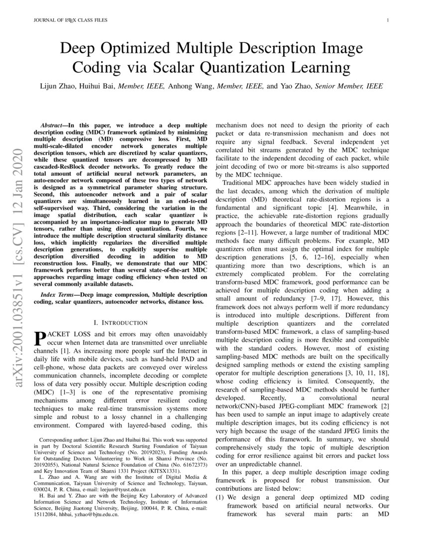 Deep Optimized Multiple Description Image Coding via Scalar ... Deep Optimized Multiple Description Image Coding via Scalar ...
