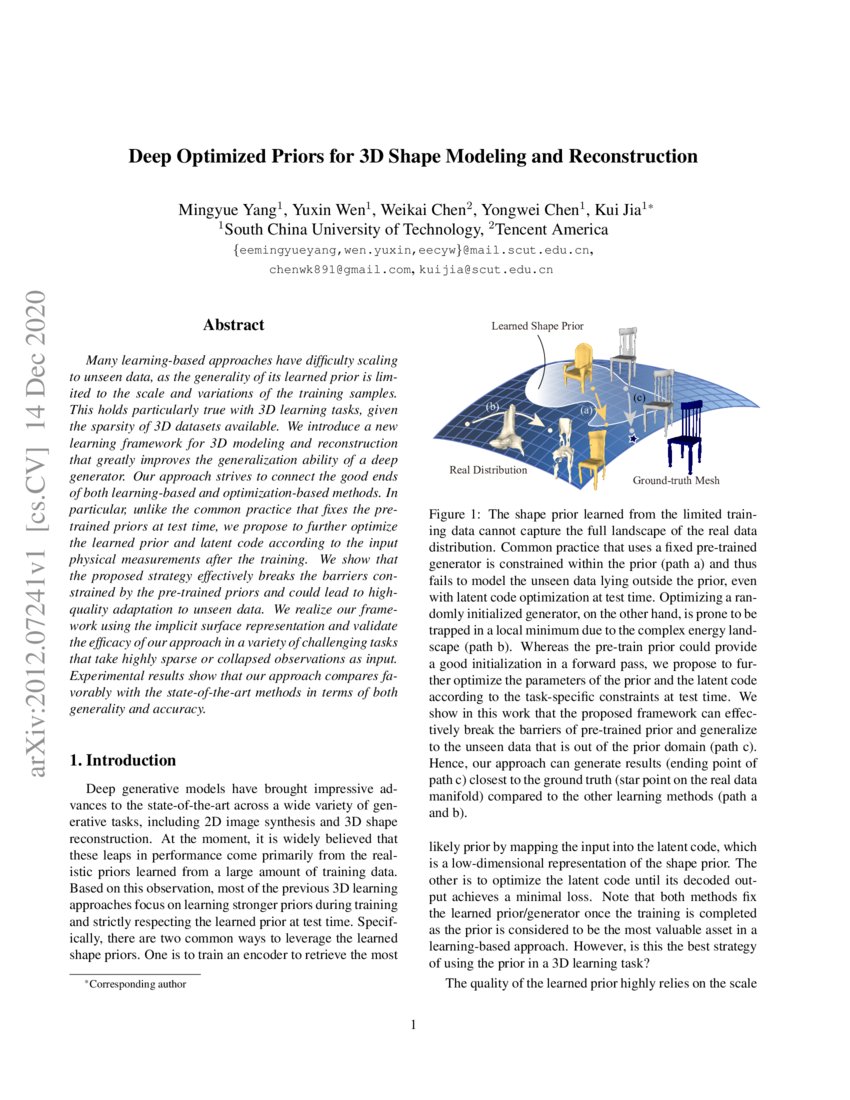 Deep Optimized Priors for 3D Shape Modeling and Reconstruction | DeepAI