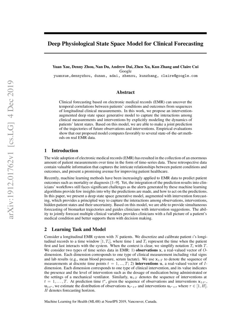Deep Physiological State Space Model for Clinical Forecasting | DeepAI