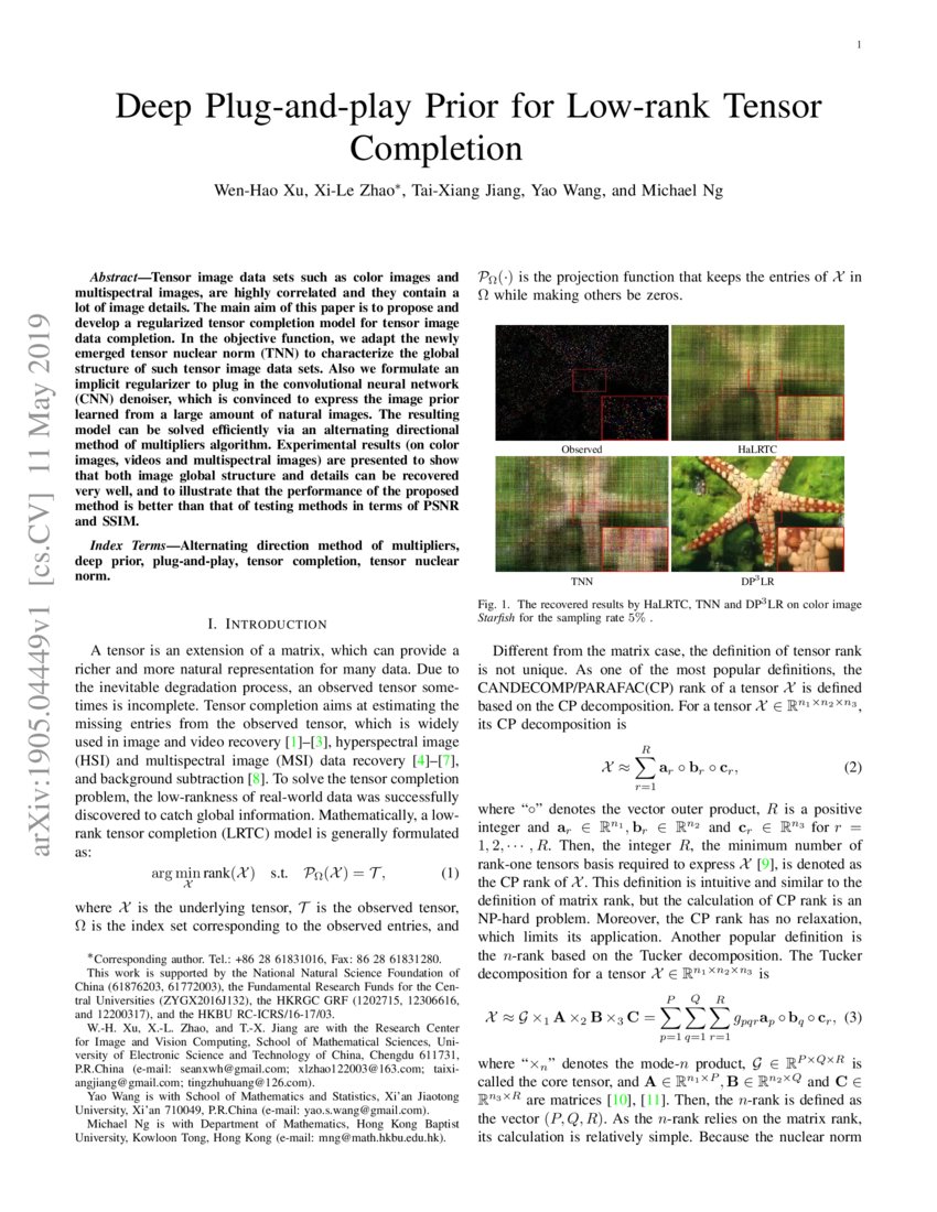 Deep Plug-and-play Prior for Low-rank Tensor Completion | DeepAI