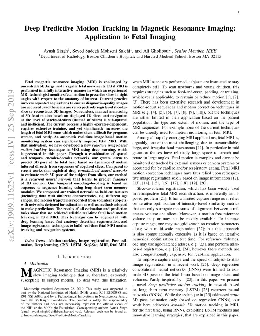 Deep Predictive Motion Tracking in Magnetic Resonance Imaging: Application to Fetal Imaging | DeepAI
