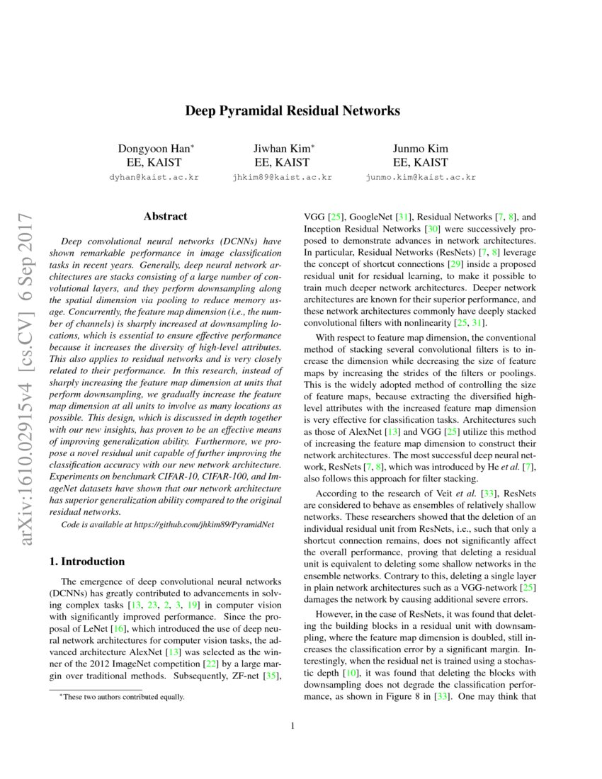 Deep Pyramidal Residual Networks | DeepAI