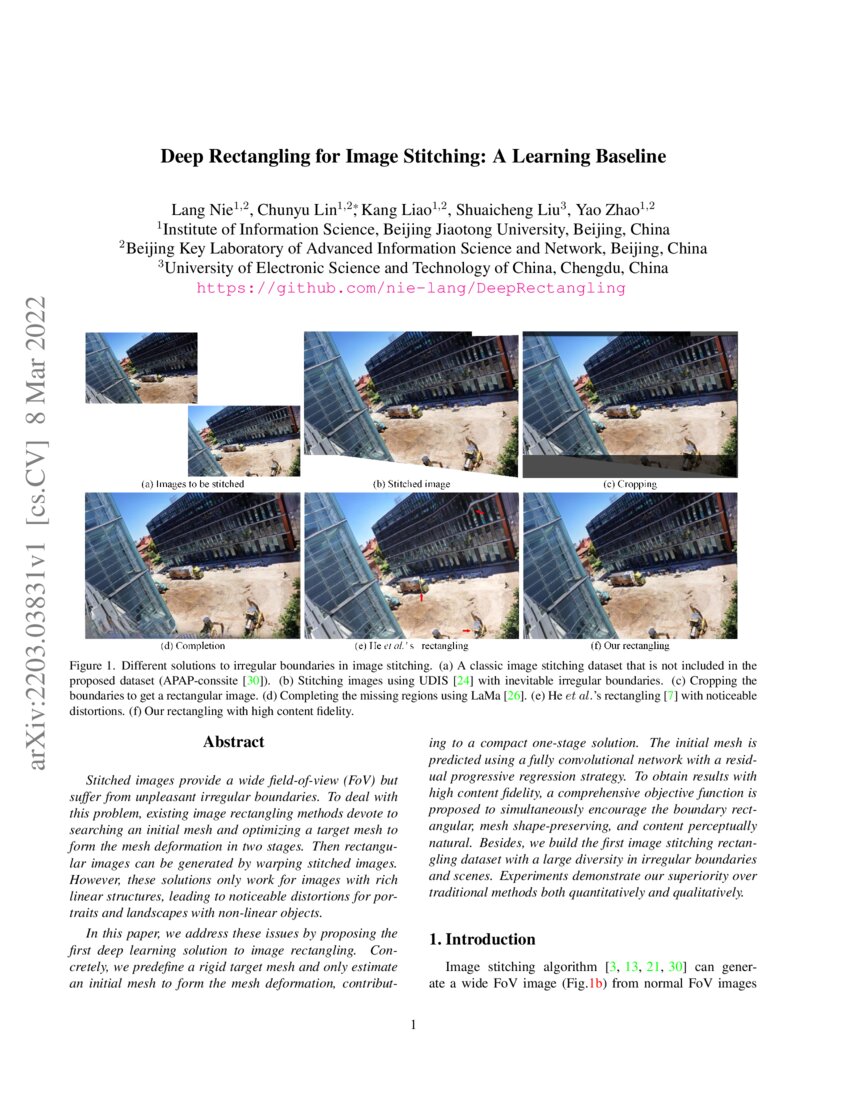 Deep Rectangling for Image Stitching: A Learning Baseline | DeepAI