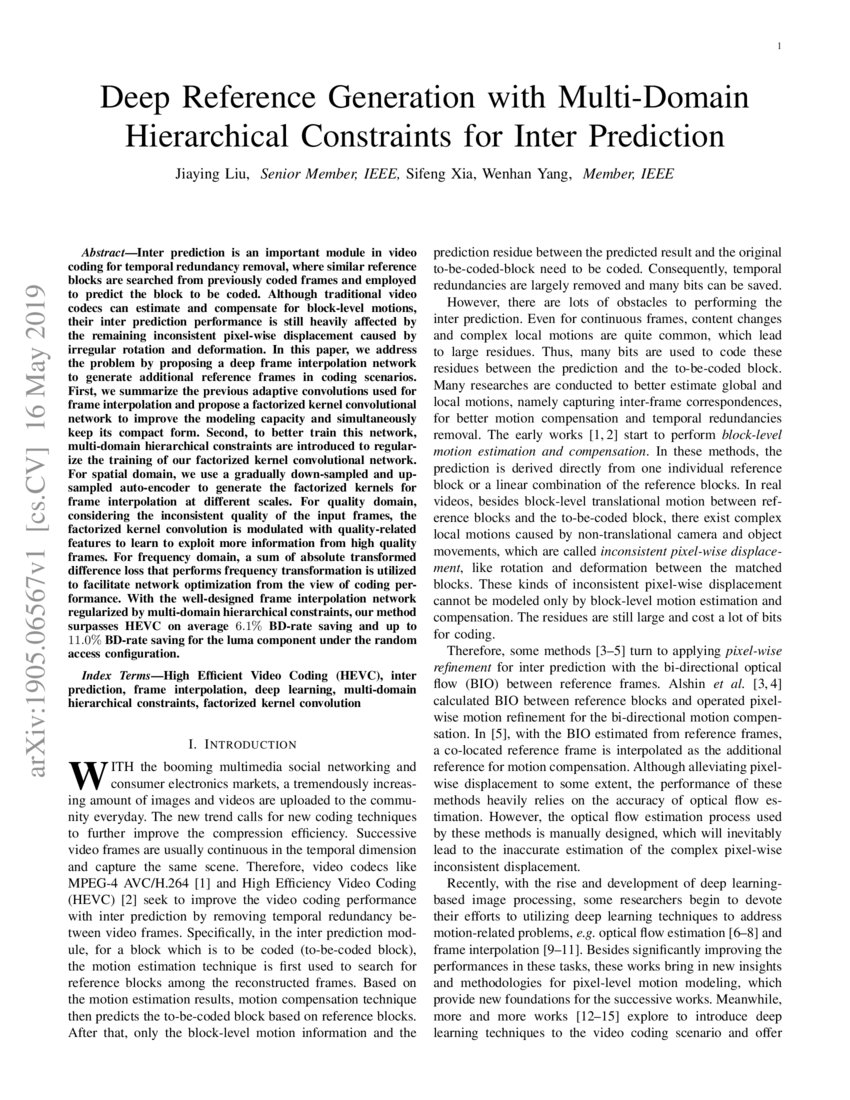 Deep Reference Generation with Multi-Domain Hierarchical Constraints for Inter Prediction | DeepAI